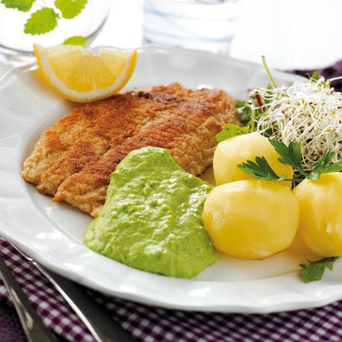 Stekt fisk med grön ärtpuré - Hemmets Journal